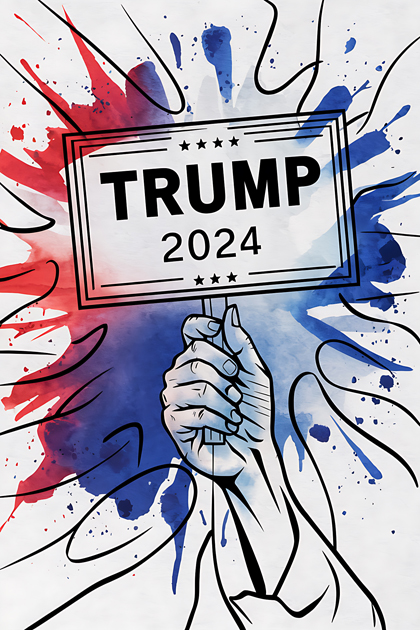 Free Download A Minimalist Watercolor Illustration of A Trump Rally