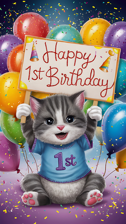 Free Download Colorful Balloons and Confetti Happy 1st Birthday