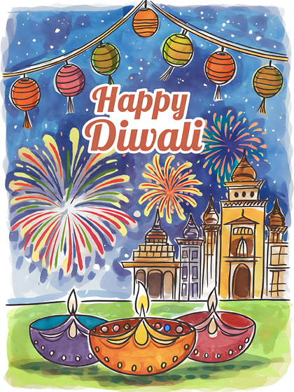 Free Download Hand-painted Diwali Greeting