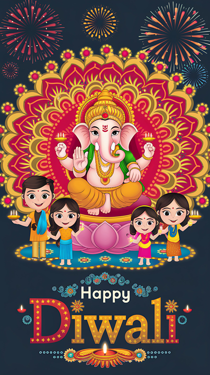 Free Download Watercolor Diwali Greeting Card with Rangoli and Diya