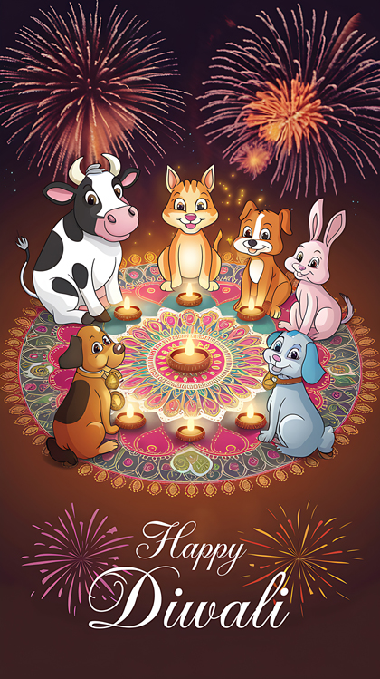Free Download Happy Diwali with Family Illustration