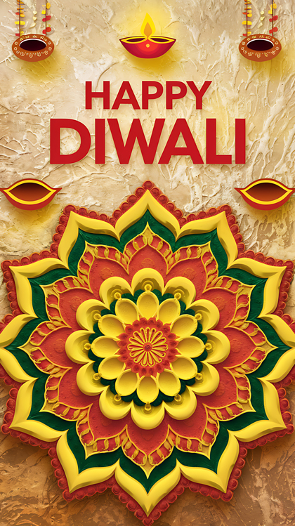 Free Download Diwali Greeting Card with Rangoli on Textured Background