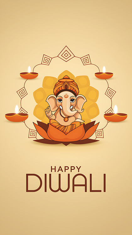 Free Download Watercolor Diwali Greeting Card with Rangoli and Diya