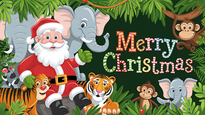 Free Download Santa Claus with Jungle Animals in The Snow