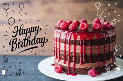 Free Download Happy Birthday Cake with Raspberry Drizzle