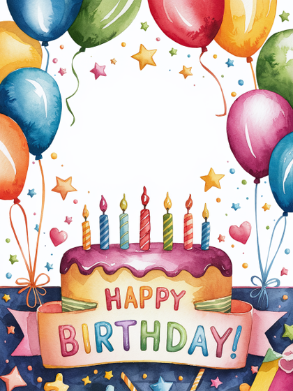 Free Download Watercolor Birthday Banner with Balloons and Cake