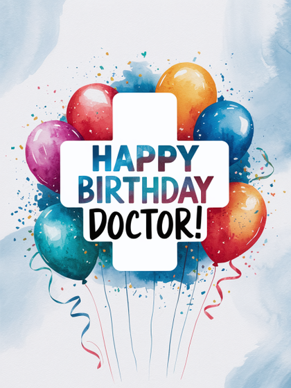 Free Download Watercolor Happy Birthday Doctor Balloons Illustration