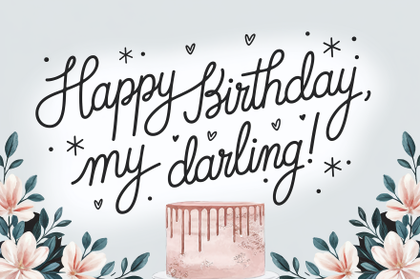 Free Download Happy Birthday Darling Card with Cake and Flowers