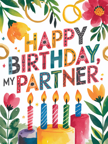 Free Download Happy Birthday Partner Watercolor Illustration