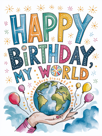 Free Download Happy Birthday World Watercolor Illustration
