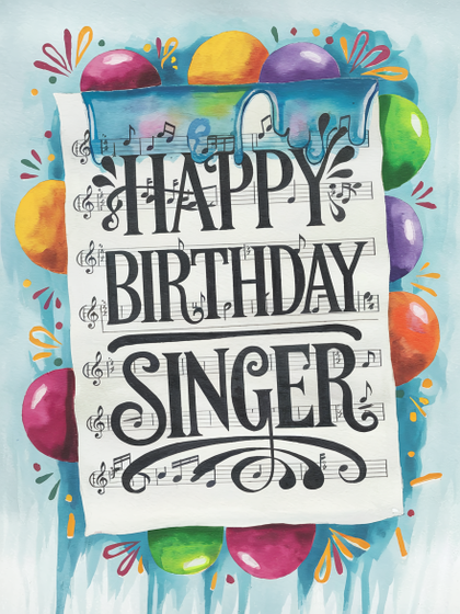 Free Download Watercolor Happy Birthday Card for a Singer