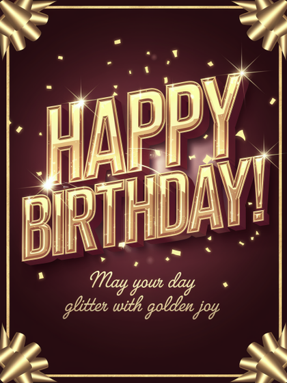 Free Download Happy Birthday Card – Gold Glitter Design