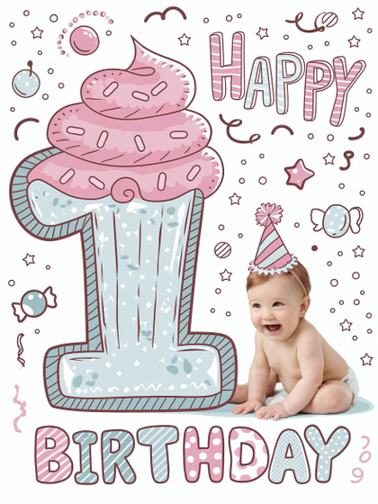 Free Download Whimsical First Birthday Card Design