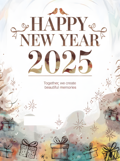 Free Download Watercolor Happy New Year 2025 Greeting Card