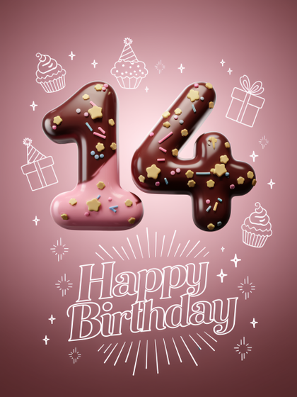 Free Download 3D Render of Number 14 Birthday Cake with Sprinkles