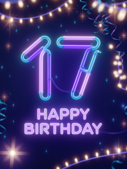 Free Download 17th Birthday Neon Sign: Festive Glowing Celebration