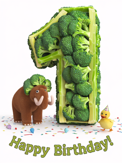 Free Download Adorable Broccoli Number One First Birthday Card