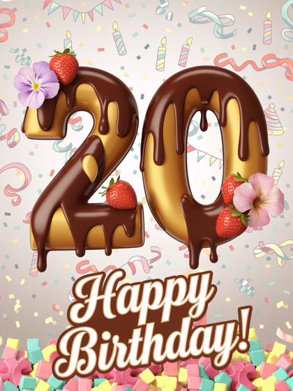 Free Download Happy 20th Birthday! Chocolate Cake Number