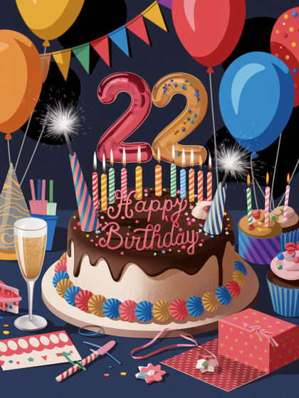 Free Download Happy 22nd Birthday Cupcake Card