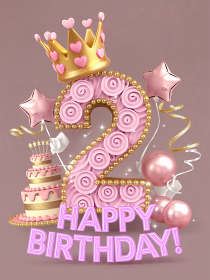 Free Download Happy 2nd Birthday Princess Theme: 3D Render