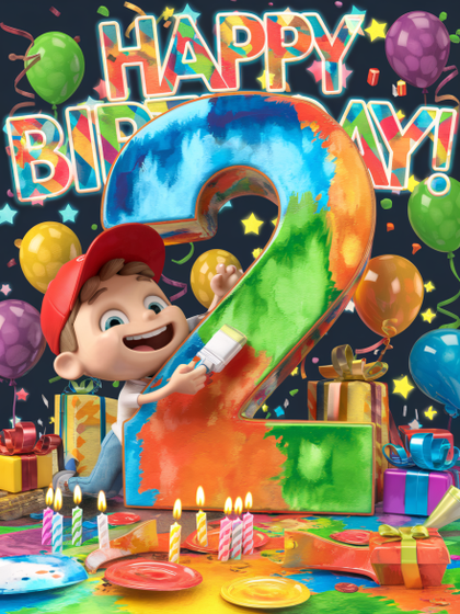 Free Download Happy 2nd Birthday Boy Painting Number Two
