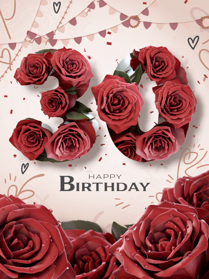 Free Download 30th Birthday Floral Celebration Card