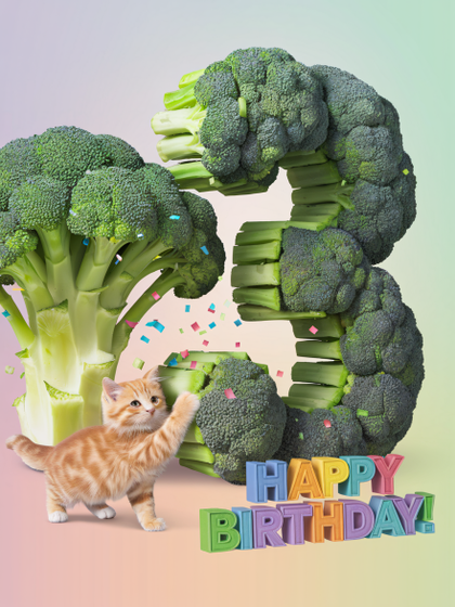 Free Download Happy 3rd Birthday: Adorable Kitten with Broccoli Number ...
