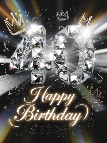 Free Download Sparkling Diamond Number 40 Happy Birthday Card