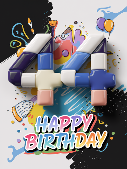 Free Download Luxurious 44th Birthday Card Design with Emeralds