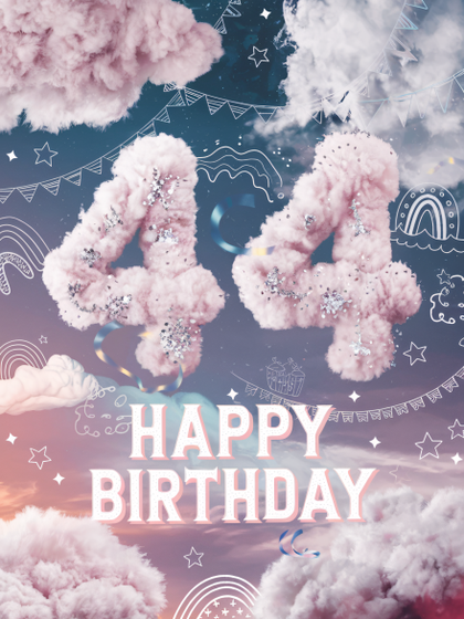 Free Download Luxurious 44th Birthday Card Design with Emeralds