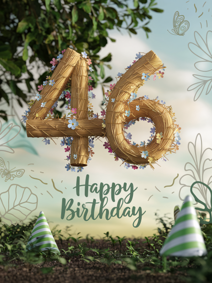 Free Download Happy 46th Birthday Floral Straw Design