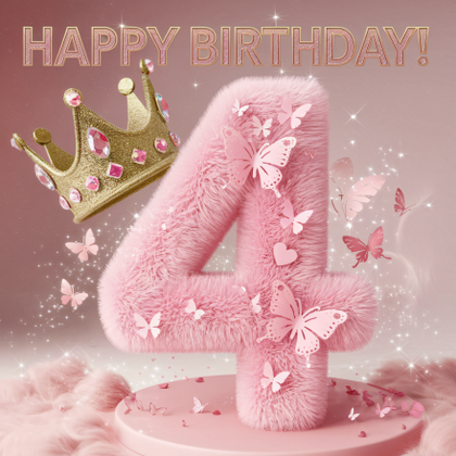 Free Download Happy 4th Birthday Princess: Fluffy Pink Number Four with ...