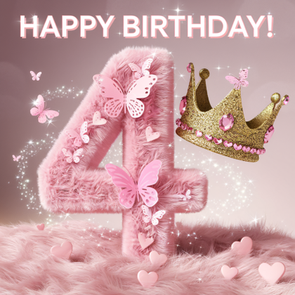 Free Download Happy 4th Birthday Princess: Fluffy Number Four with Crown