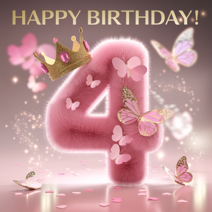Free Download Happy 4th Birthday: Fluffy Pink Number with Butterflies ...
