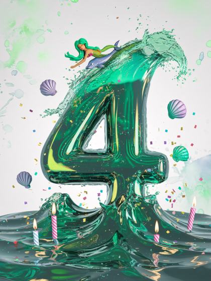 Free Download 4th Birthday Mermaid Party Number Four