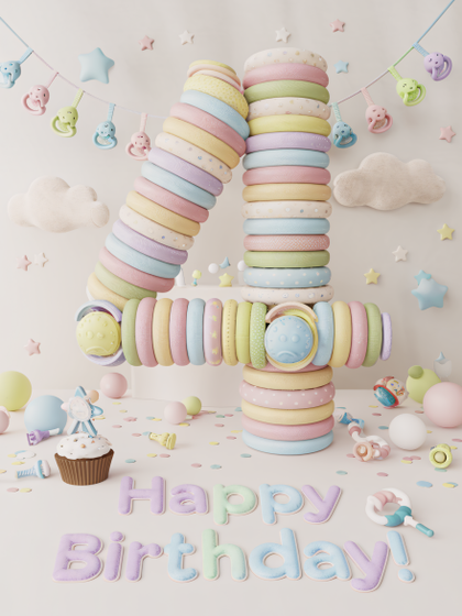 Free Download Happy 4th Birthday Pastel Number Cake 3D Render