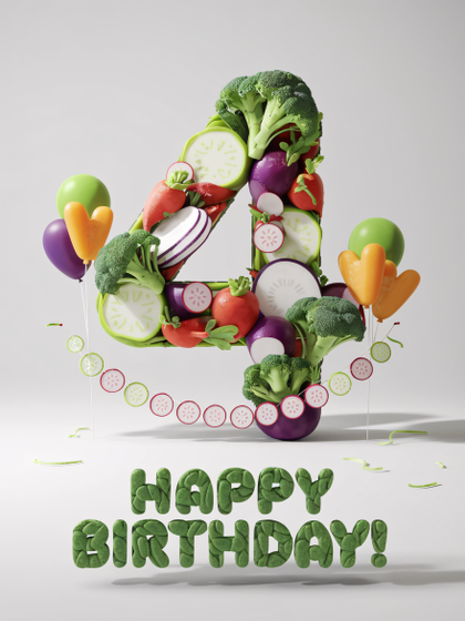 Free Download Happy 4th Birthday: 3D Render of Vegetable Number Four