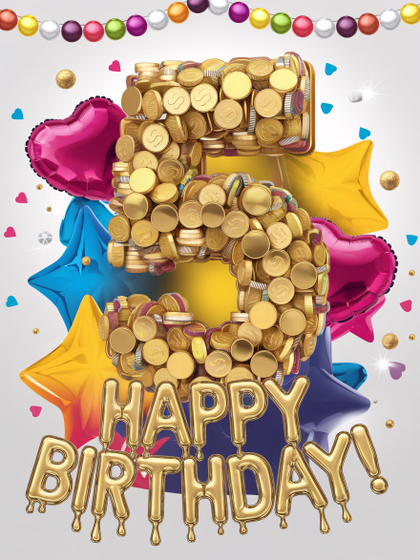 Free Download 5th Birthday Celebration: Gold Number Five with Balloons ...