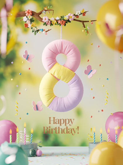 Free Download 3D Render of Number 8 with Rope Design and Birthday Elements