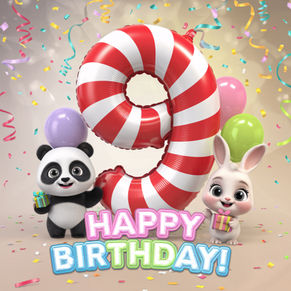 Free Download Ninth Birthday Celebration with Panda and Bunny