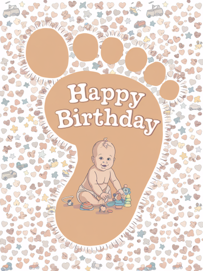 Free Download Happy First Birthday Baby Footprint Card