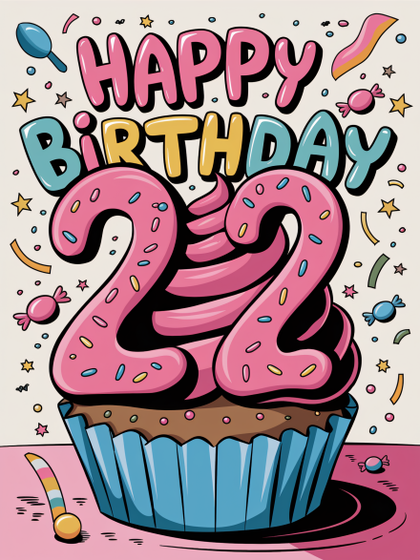 Free Download Happy 22nd Birthday Cupcake Card
