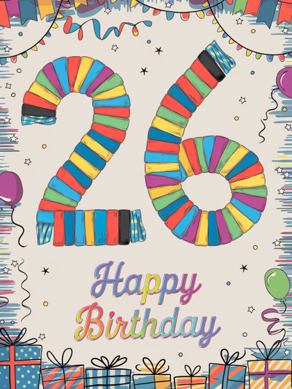 Free Download Happy 26th Birthday! Colorful Party Design