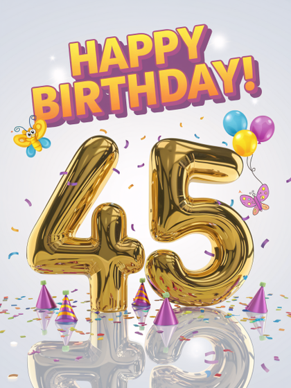 Free Download Happy 45th Birthday: Fluffy Pink Number with Crown