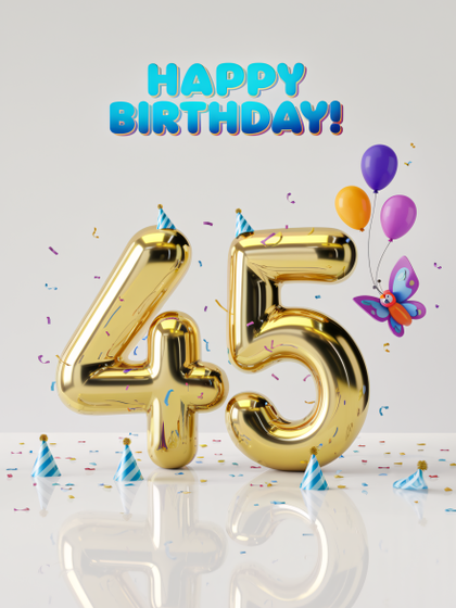 Free Download Happy 45th Birthday: Fluffy Pink Number with Crown