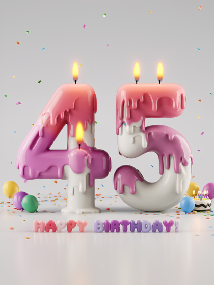 Free Download Happy 45th Birthday: Fluffy Pink Number with Crown
