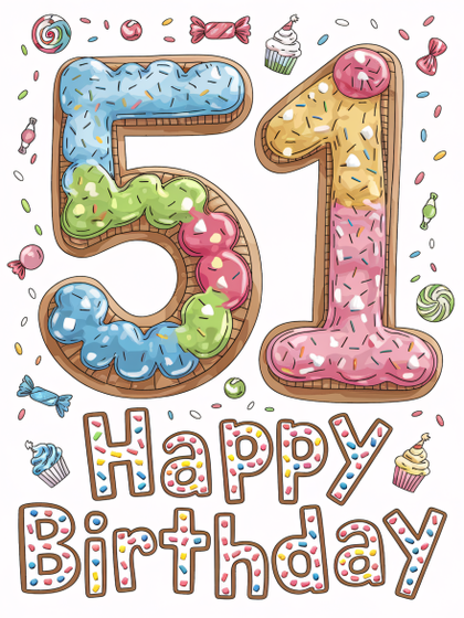 Free Download Happy 51st Birthday Cake Illustration