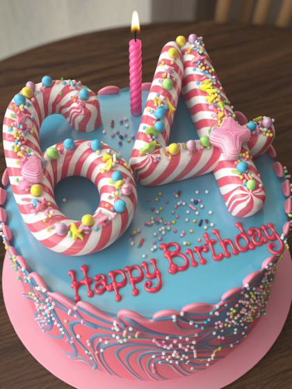 Free Download 64th Birthday Cake with Candy Decorations
