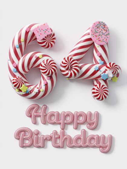 Free Download 64th Birthday Cake with Candy Decorations
