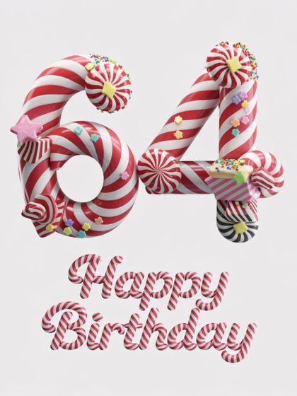 Free Download 64th Birthday Cake with Candy Decorations
